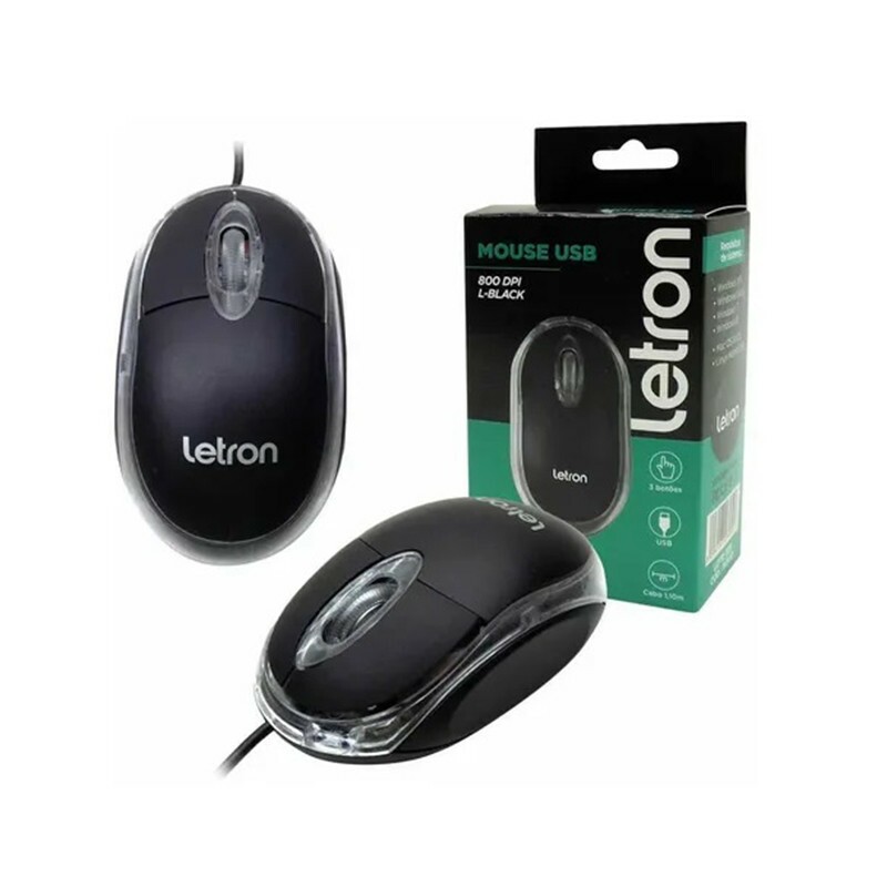 MOUSE USB 3 BOTOES 800 DPI PRETO LETRON
