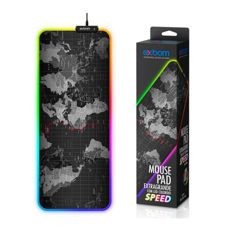 Mouse Pad Sem Apoio Gamer Com Led Rbg 12 Cores Mapa Mundi Mp-Led3080C02 ...